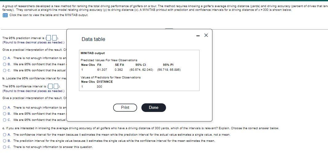 Solved Click the icon to view the table and the MINITAB | Chegg.com