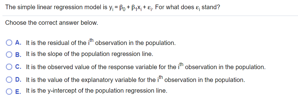 Solved The simple linear regression model is y; = Bo + B1Xi+ | Chegg.com