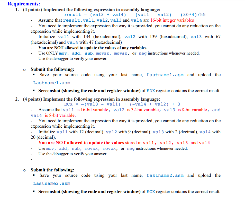 equirements: 1. (4 points) Implement the following | Chegg.com