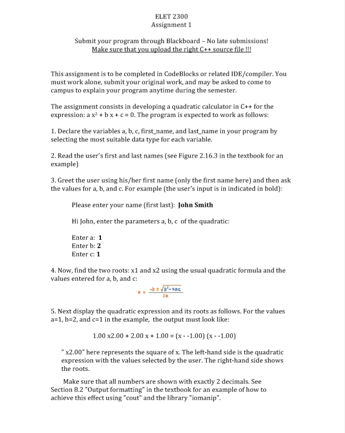 Solved ELET 2300 Assignment 1 Submit your program through | Chegg.com