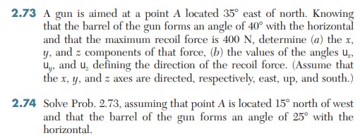 Solved 2.73 ﻿A gun is aimed at a point A located 35° ﻿east | Chegg.com