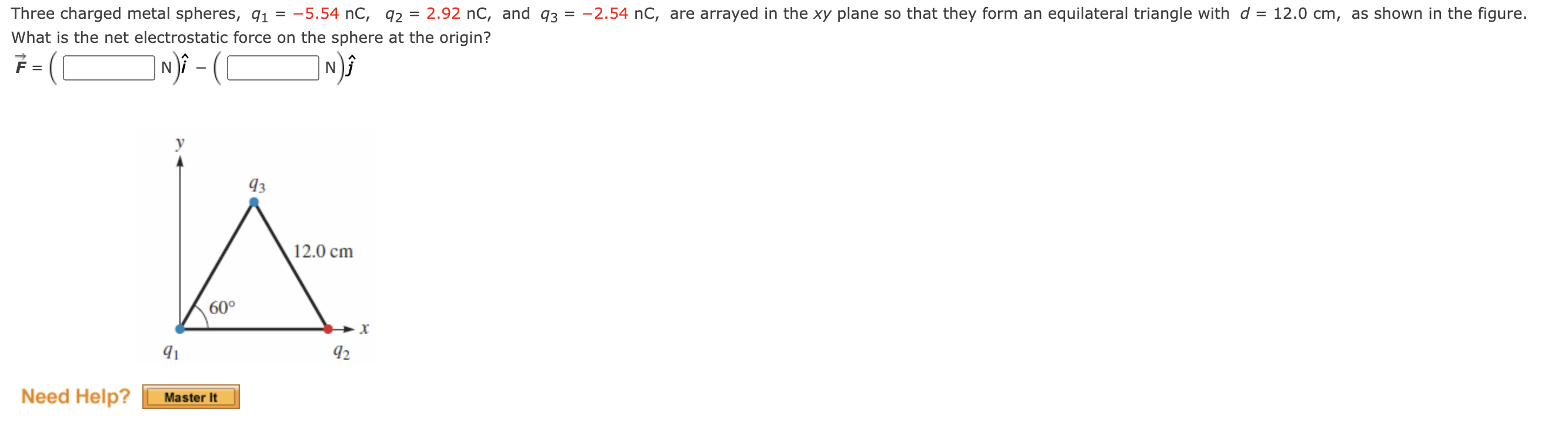 Solved What is the net electrostatic force on the sphere at | Chegg.com