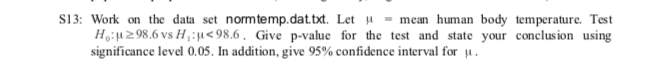 R code to solve this problem normtemp.dat.txt data | Chegg.com