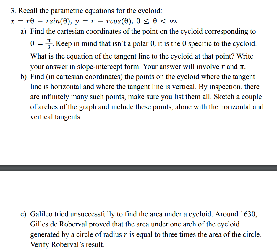 Solved Recall the parametric equations for the | Chegg.com