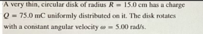 Solved A very thin, circular disk of radius R=15.0cm ﻿has a | Chegg.com
