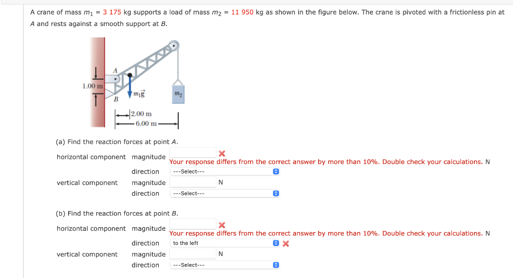 Solved A Crane Of Mass M1 3 175 Kg Supports A Load Of Mass