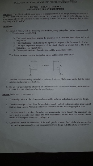 Solved DEPARTMENT OF ELECTRICAL AND ELECTRONIC ENGINEERING | Chegg.com
