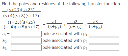 Solved Find the poles and residues of the following transfer | Chegg.com