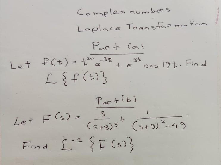 Solved Complex numbers Laplace Transformation -3t e + Part | Chegg.com