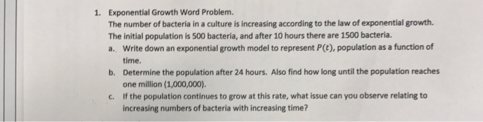 Solved Exponential Growth Word Problem. The number of | Chegg.com