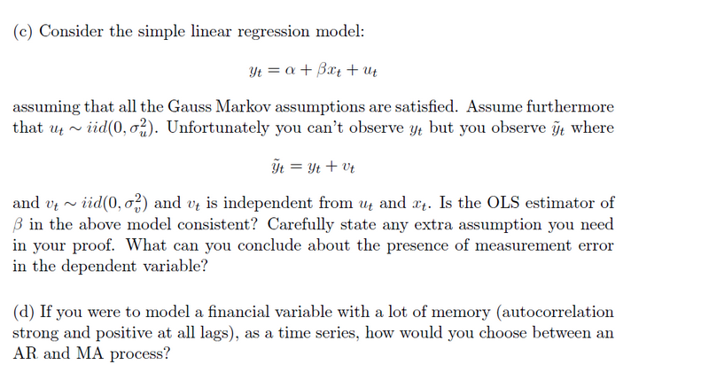 3. (a) Consider the classical linear regression | Chegg.com