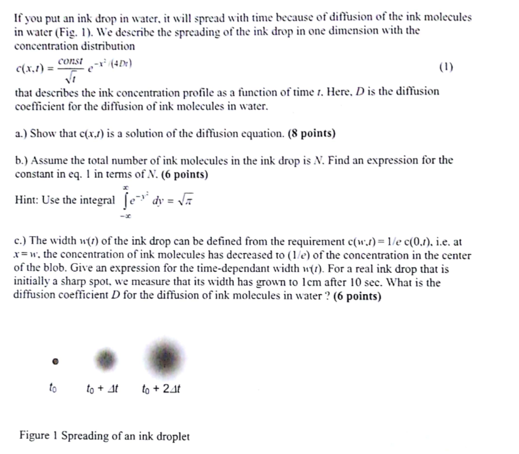 Solved If you put an ink drop in water, it will spread with | Chegg.com