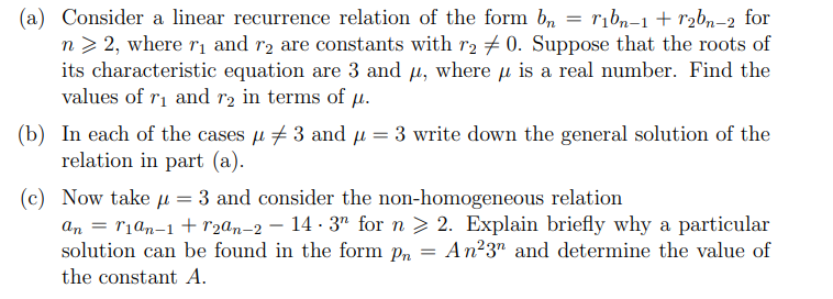 Solved (a) Consider a linear recurrence relation of the form | Chegg.com