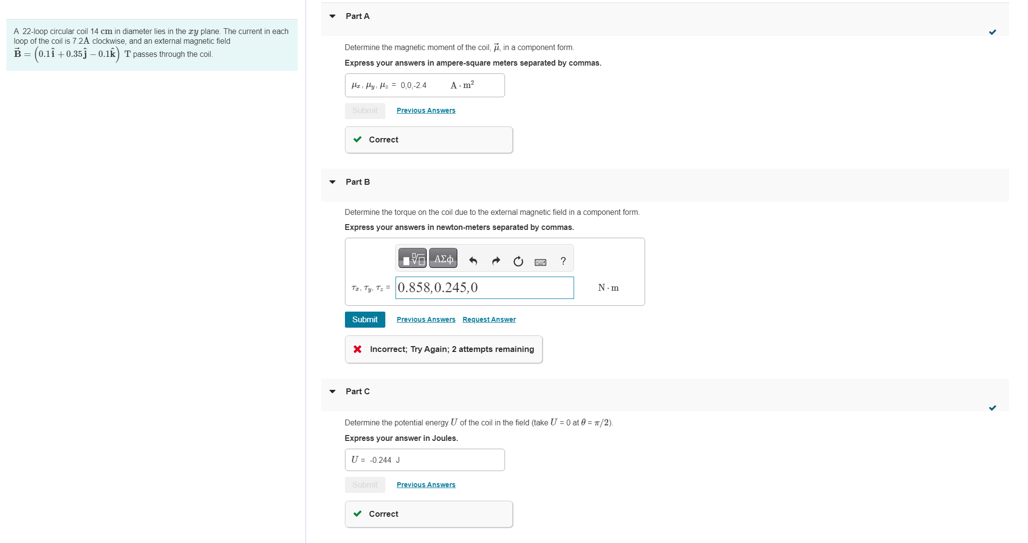 Solved A 22-loop circular coil 14 cm in ﻿diameter lies in | Chegg.com