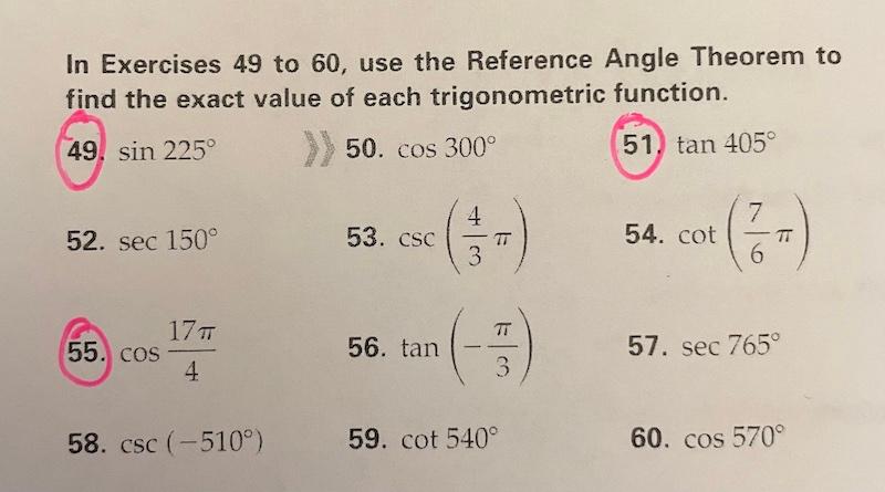 Solved In Exercises 49 to 60, use the Reference Angle | Chegg.com