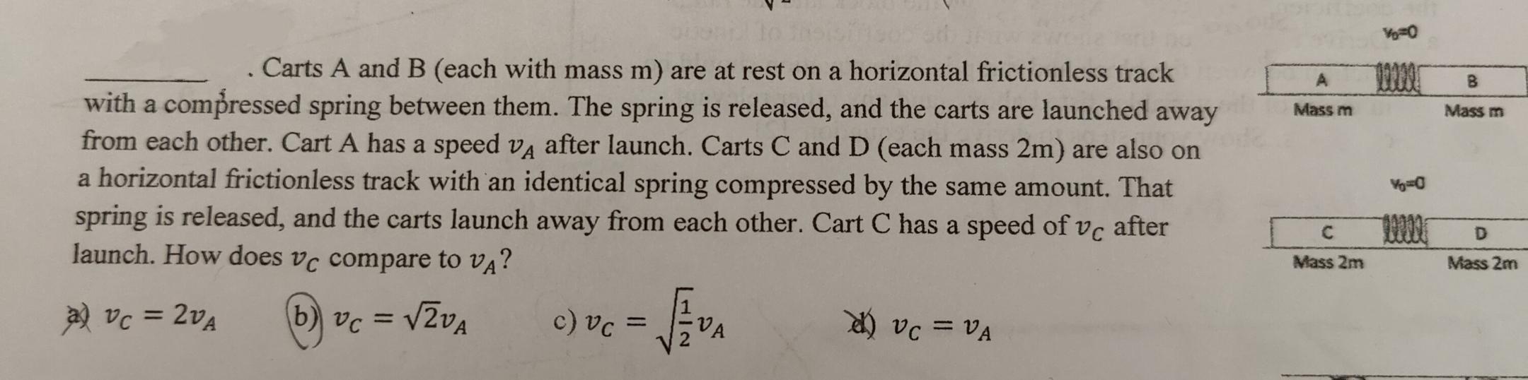 Solved . Carts A and B (each with mass m ) are at rest on a | Chegg.com