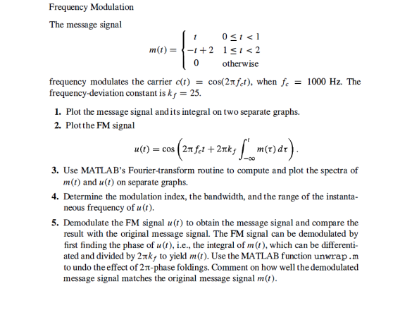 Solved Frequency Modulation The message signal 031