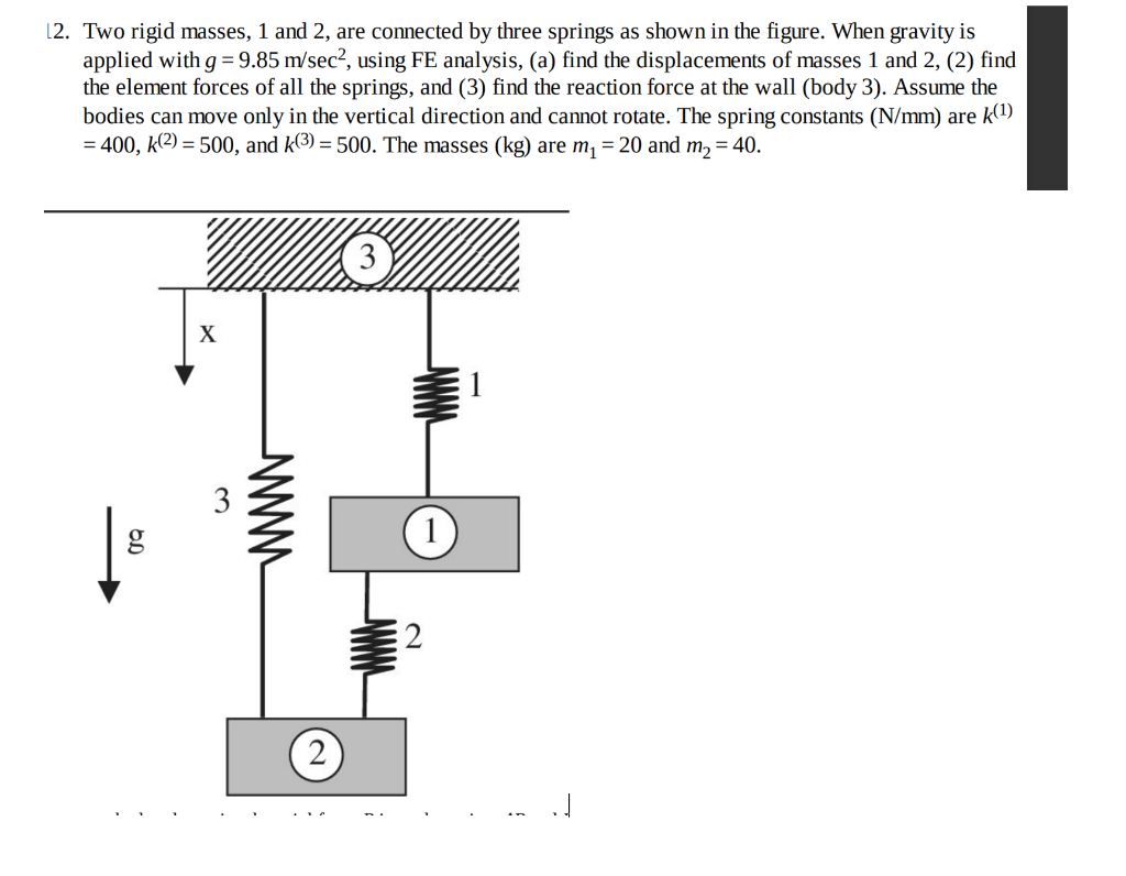 Solved 12. Two rigid masses, 1 and 2, are connected by three | Chegg.com