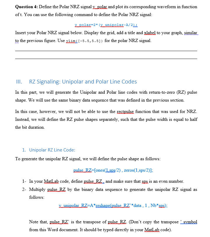 II. NRZ Signaling: Unipolar and Polar Binary Line | Chegg.com