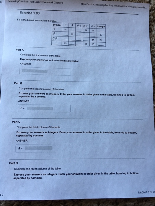 Solved . MastingChemistry: Post Lecture Homework Chapter Ol | Chegg.com