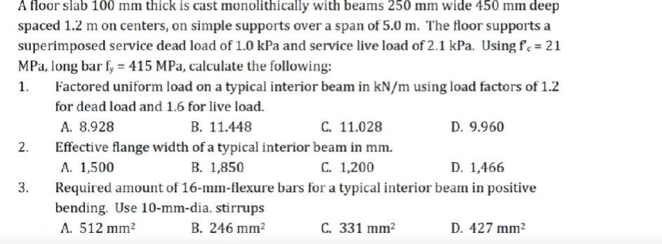 Solved A floor slab 100 mm thick is cast monolithically with | Chegg.com