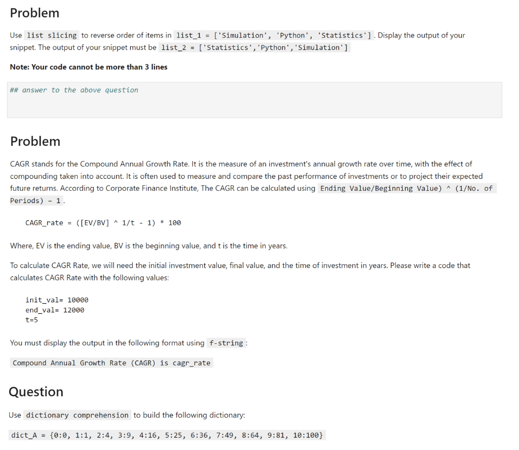Solved Problem Use list slicing to reverse order of items in | Chegg.com