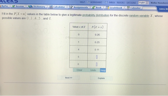 Solved Fill in the P(X = x) values in the table below to | Chegg.com