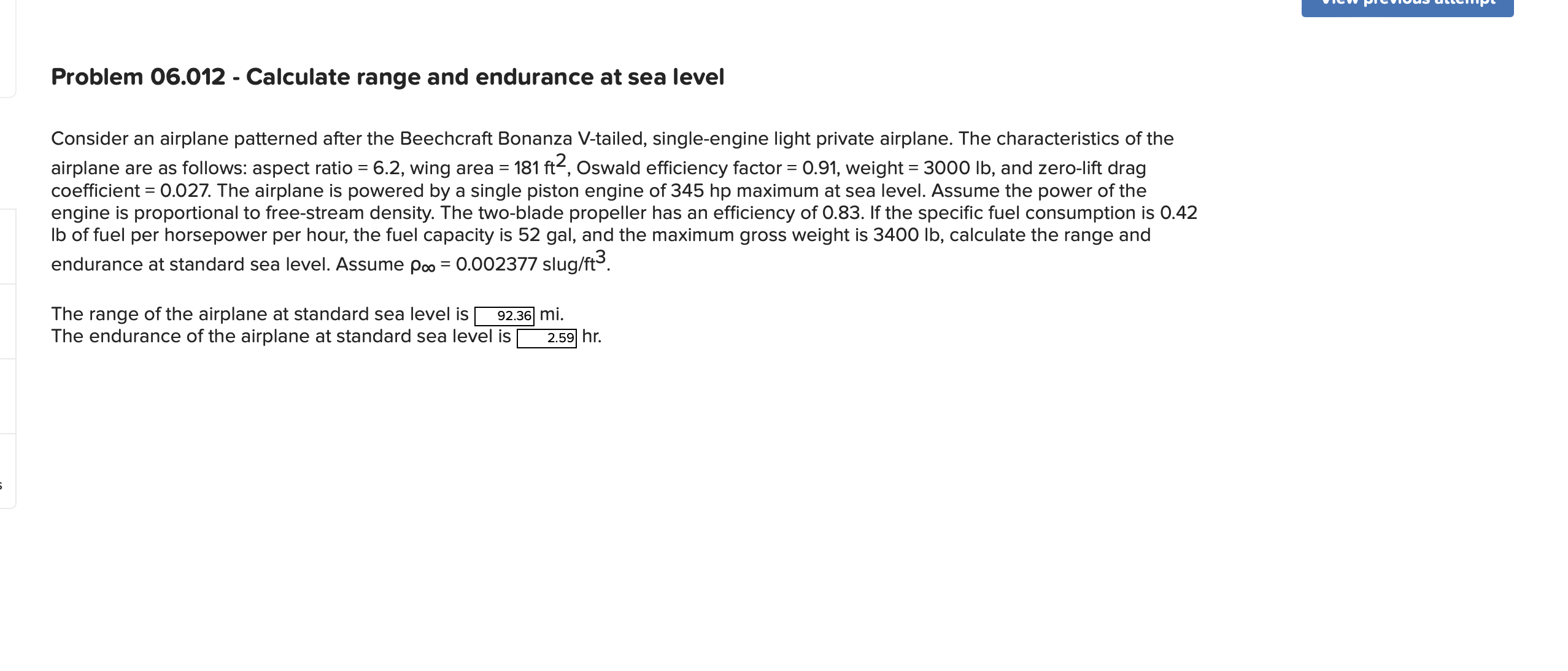 Solved by an EXPERT Problem 06.012 - ﻿Calculate range and endurance at ...
