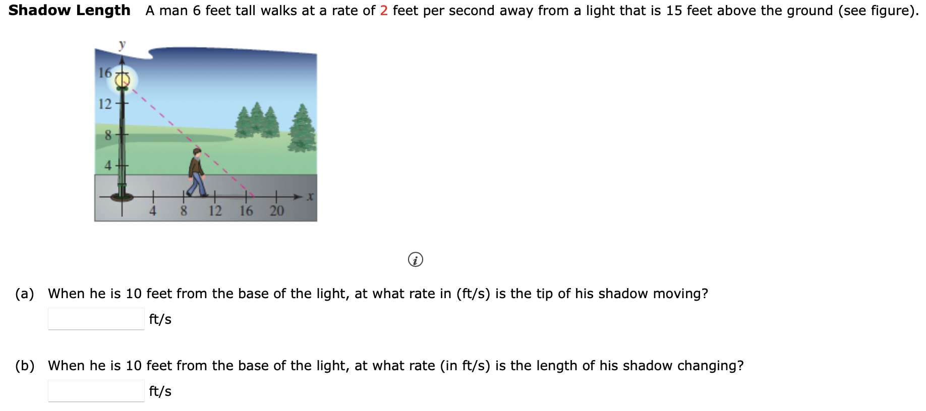 Solved Shadow Length A man 6 feet tall walks at a rate of 2 | Chegg.com