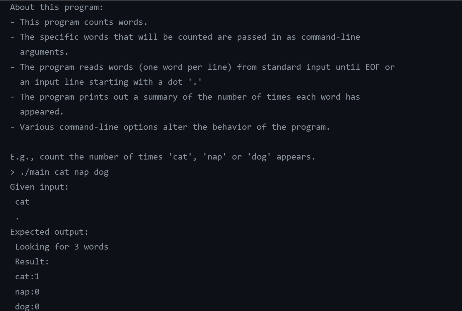 Solved About this program: - This program counts words. - | Chegg.com