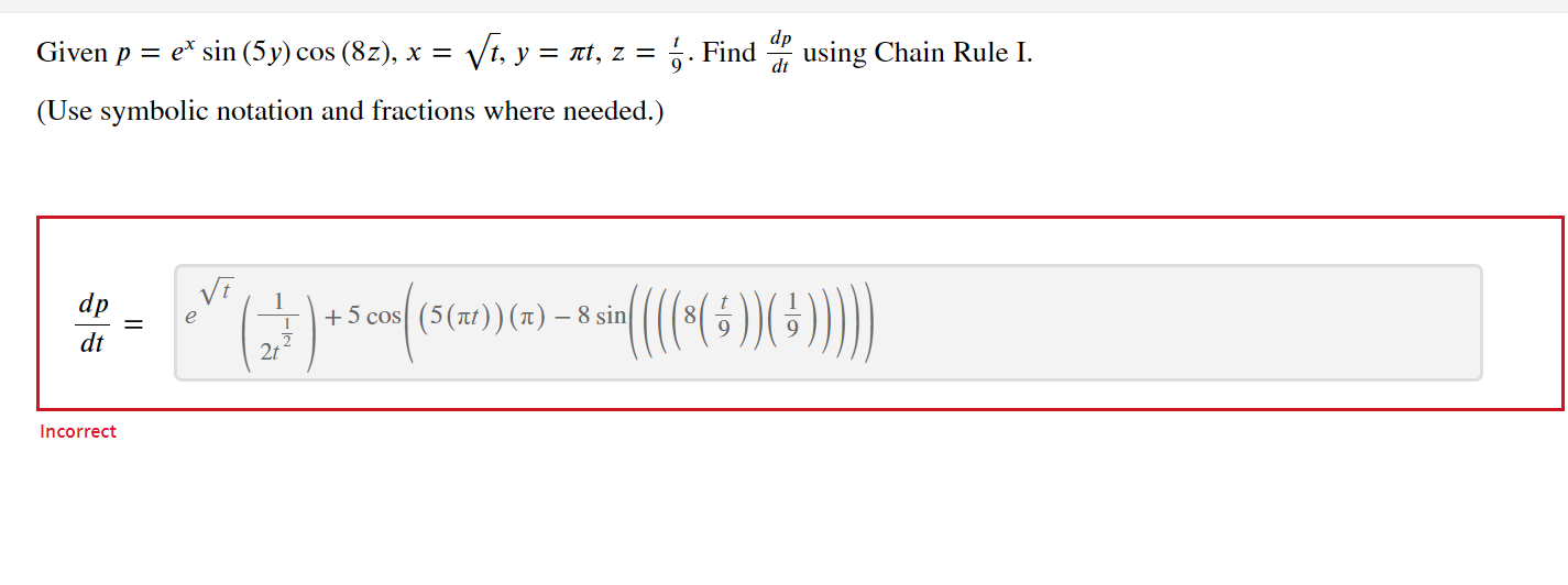 Solved Given \\( p=e^{x} \\sin (5 y) \\cos (8 z), | Chegg.com