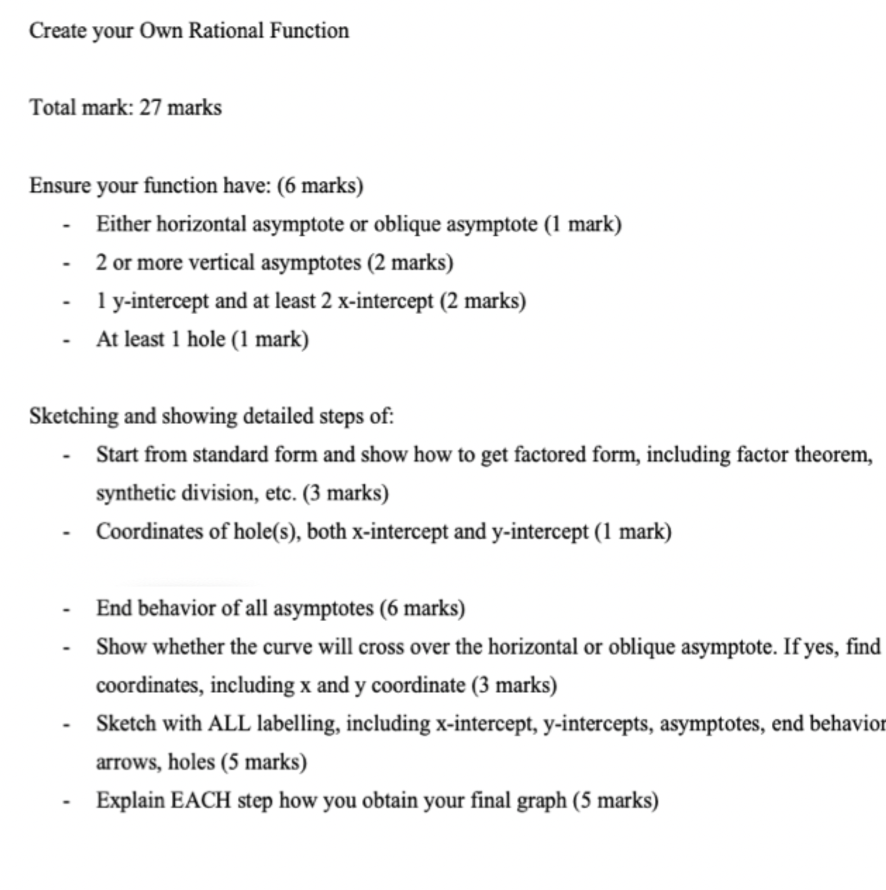 Create your Own Rational Function Total mark: 27 | Chegg.com