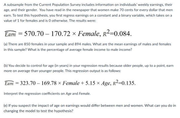 Solved A subsample from the Current Population Survey | Chegg.com