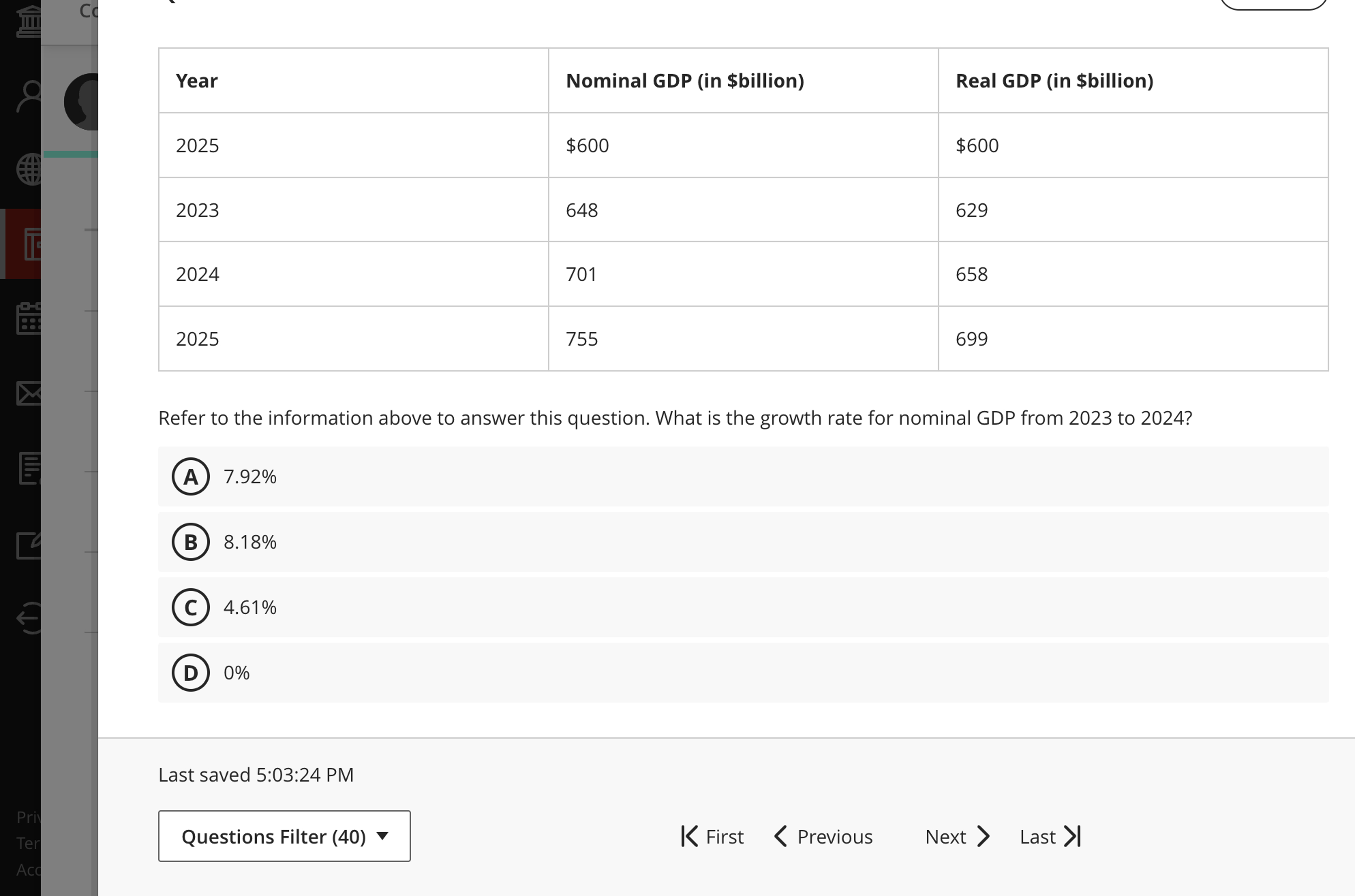 Solved Year Nominal GDP (in $billion) ﻿Real GDP (in | Chegg.com