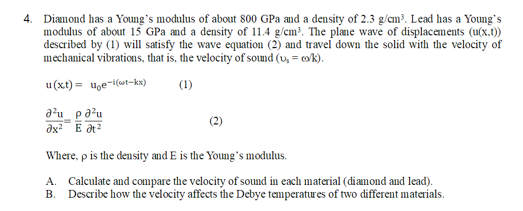 Solved Diamond has a Young's modulus of about 800GPa and a | Chegg.com