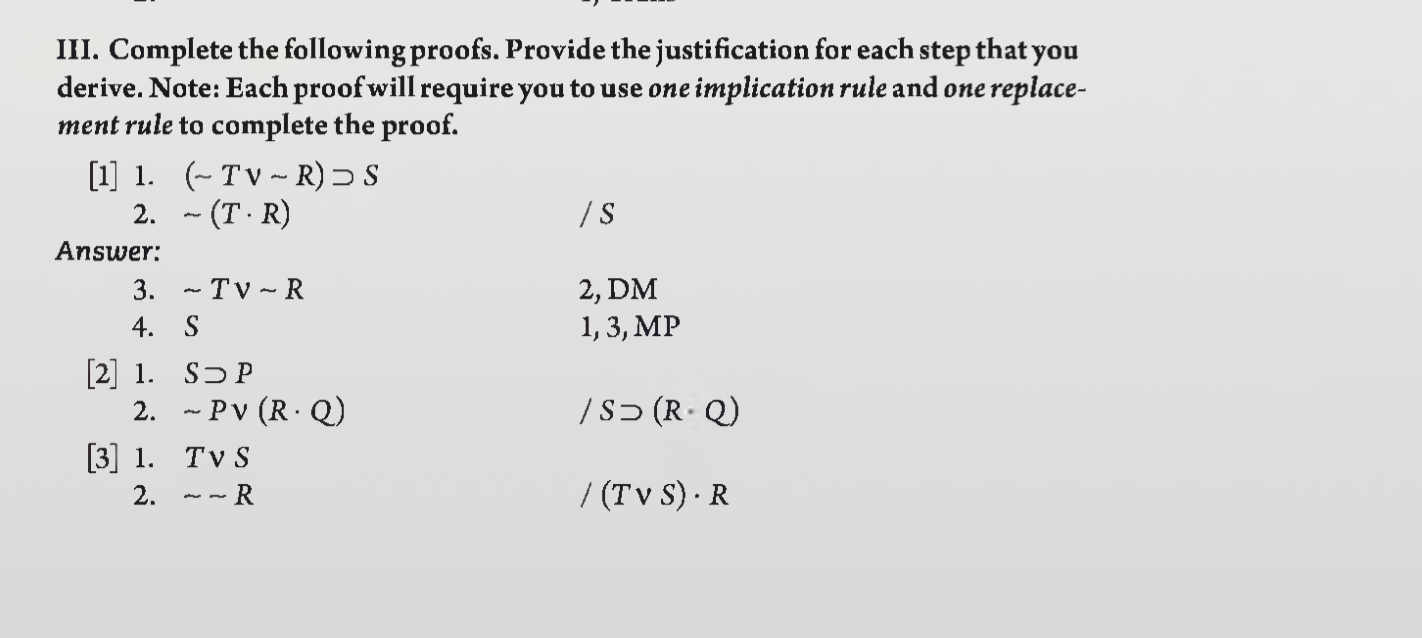 Solved III. Complete the following proofs. Provide the | Chegg.com