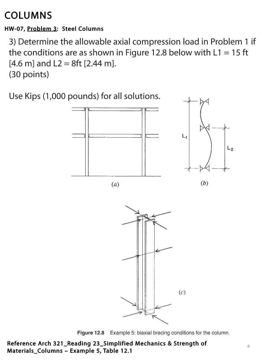 Solved COLUMNS HW-07, Problem 3: Steel Columns 3) Determine | Chegg.com