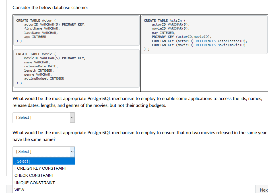 Solved Consider the below database scheme: CREATE TABLE | Chegg.com