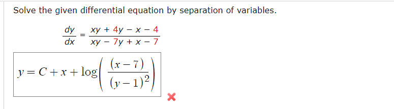 Solved Solve the given differential equation by separation | Chegg.com
