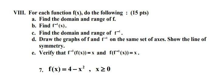 Solved VIII. For each function f(x), do the following : (15 | Chegg.com