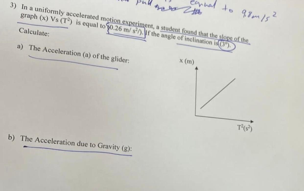 Solved 3) In a uniformly accelerated motion experiment, a | Chegg.com