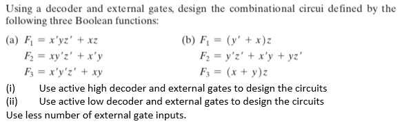 Solved Using A Decoder And External Gates Design The 3441