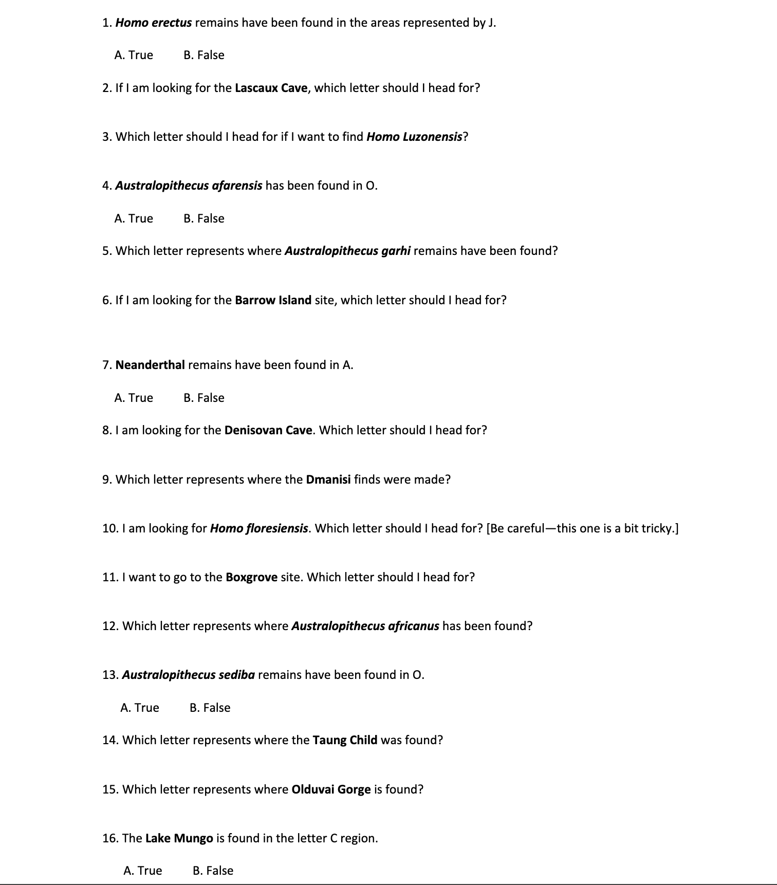 Australopithecus Sediba Map