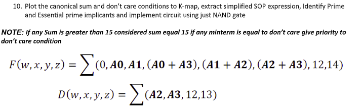 Solved 10. Plot the canonical sum and don't care conditions | Chegg.com