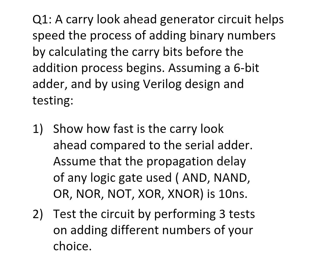 Solved Q1: A carry look ahead generator circuit helpsspeed | Chegg.com
