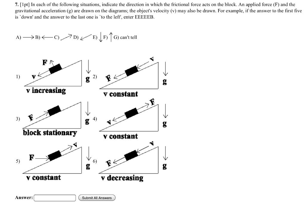 Solved 6. [1pt] Four free-body diagrams of a block on a ramp | Chegg.com