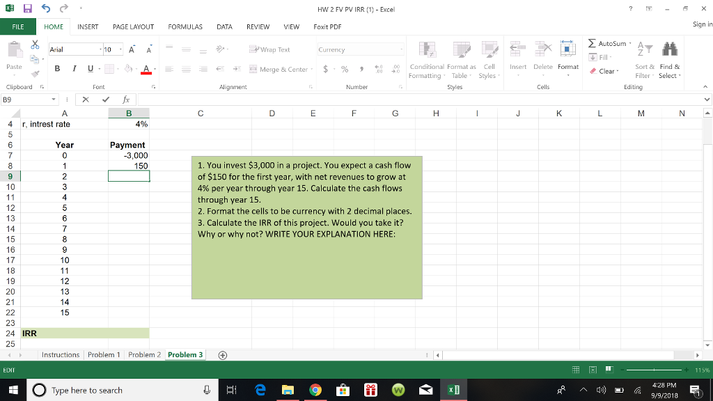 Solved Hw 2 Fv Pv Irr 1 Excel Sign In Home Insert Page 