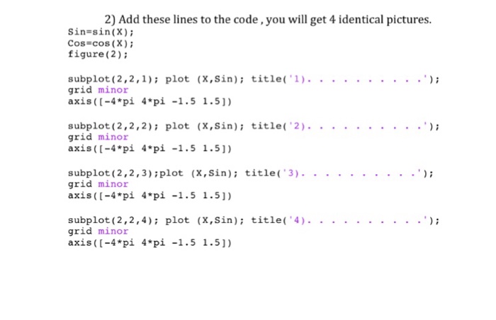 Solved 1) Type the following code in Matlab and see the | Chegg.com