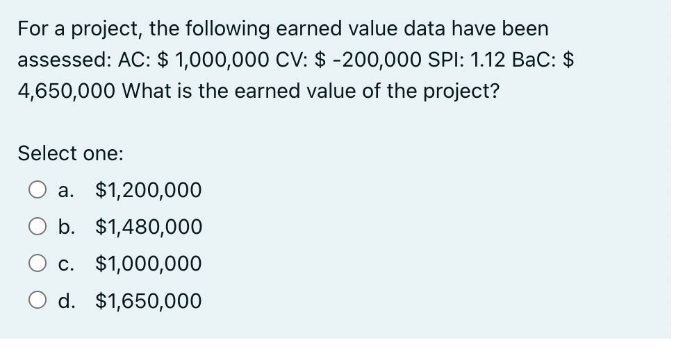 Solved For a project, the following earned value data have | Chegg.com