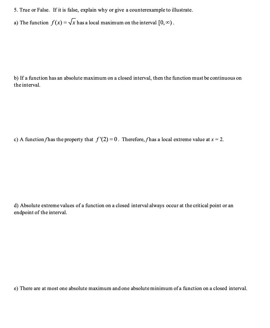 Solved 5. True or False. If it is false, explain why or give | Chegg.com